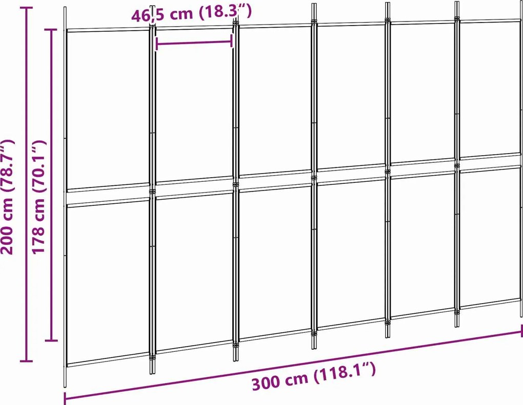 vidaXL 6dílný paraván 300 x 200 cm textil [42039222] Barva: Černá