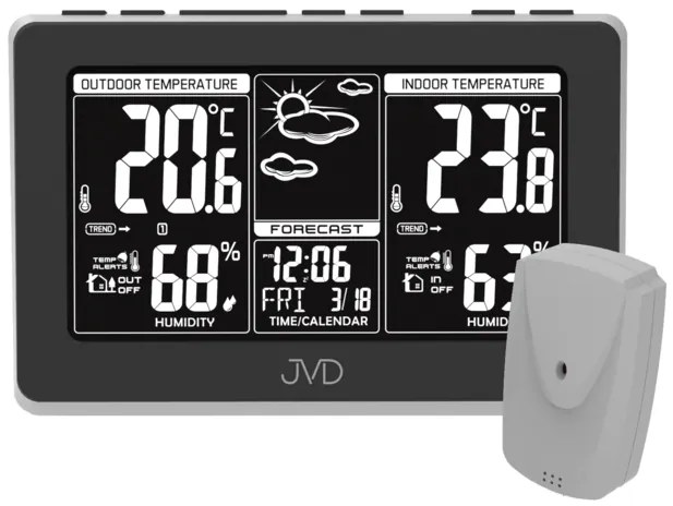 Černá rádiem řízená meteorologická stanice JVD RB658