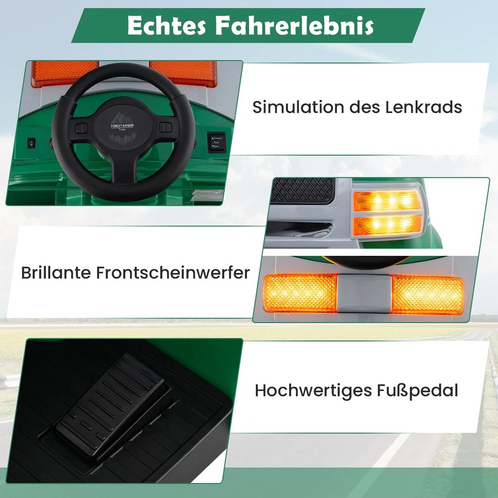 Costway Dětské hasičské pojízdné auto 12 V hasičské auto s lopatou a hasicím