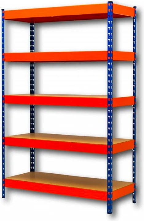 Fistar Regál 216x180x40 cm PROFESIONÁLNÍ lakovaný 5-policový, nosnost 2000 kg - MODRO-ORANŽOVÝ