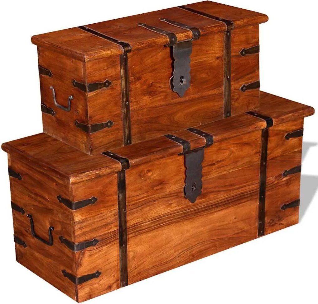 Set dvou úložných truhel masivní dřevo 244050