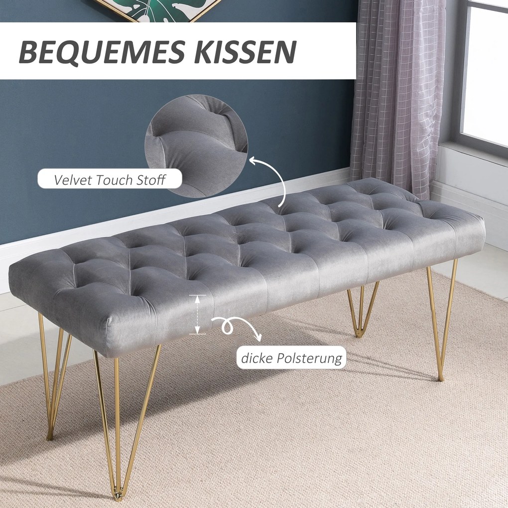 HOMCOM Lavice do předsíně Lavice na boty se sametovým potahem Sametově šedá 116x44,5x49cm ideální do předsíně a chodby