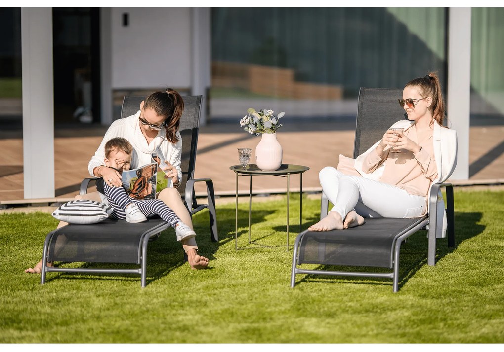 Kondela Stohovatelné polohovací zahradní lehátko, černá/šedá, ATREO