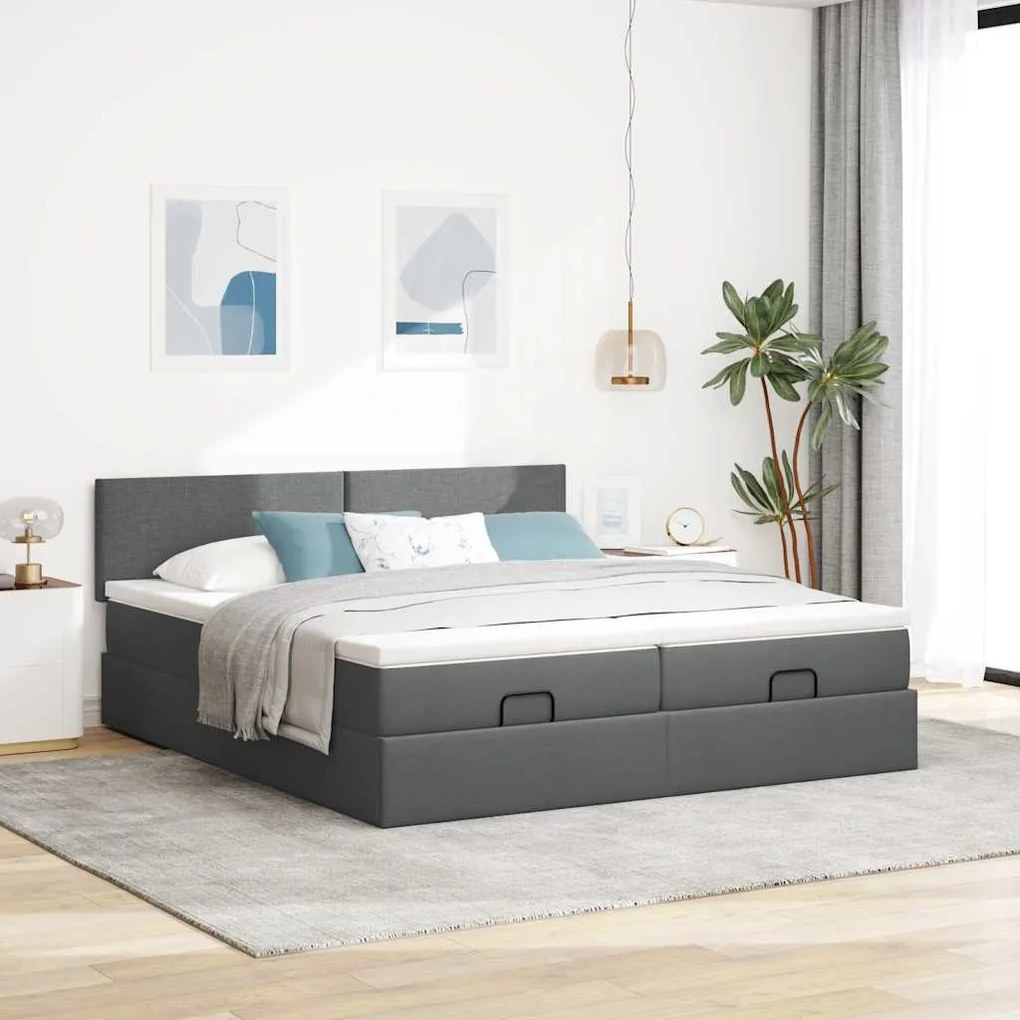 Osmanský rám postele s matrací tmavě šedá 160x200cm textil 3311967