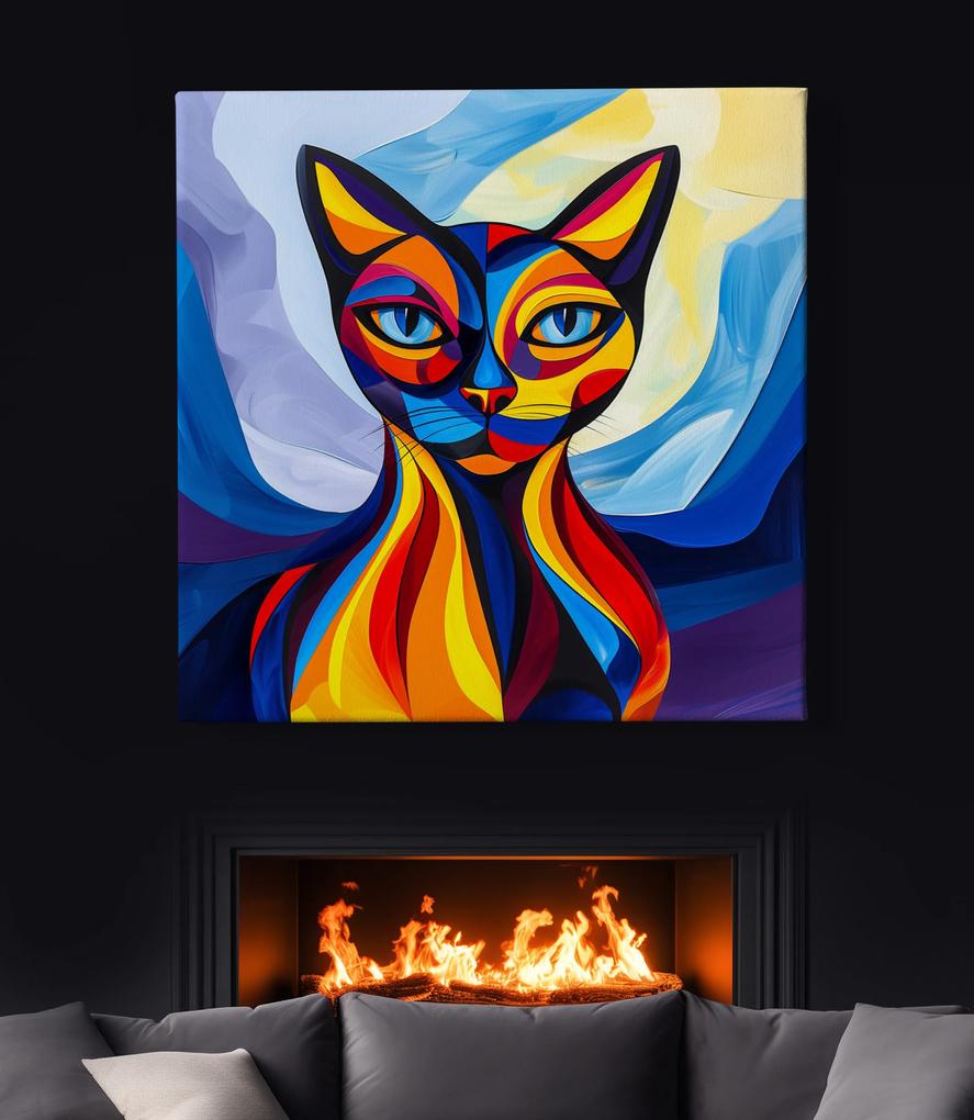 Obraz na plátně - Barevná kočka Absterix FeelHappy.cz Velikost obrazu: 80 x 80 cm