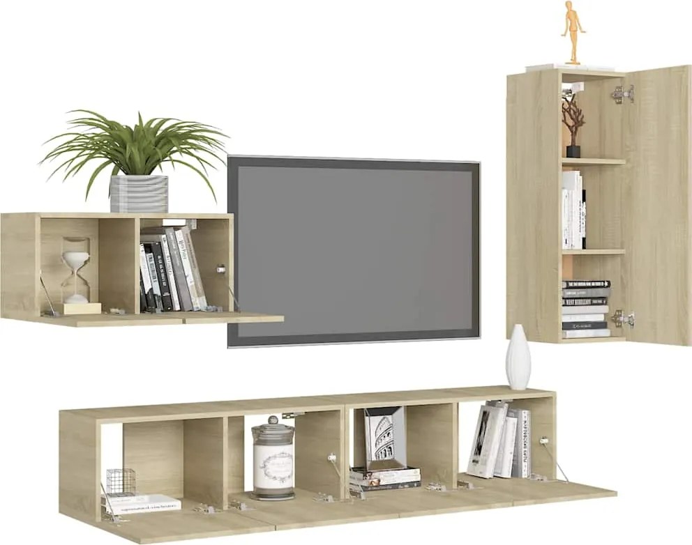 4dílný set TV skříněk dub sonoma kompozitní dřevo 3078993