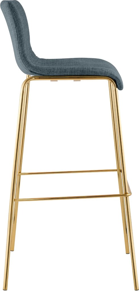 Sada 2 barových židlí Hoover látka čtyřnohá konstrukce Gold – modrá
