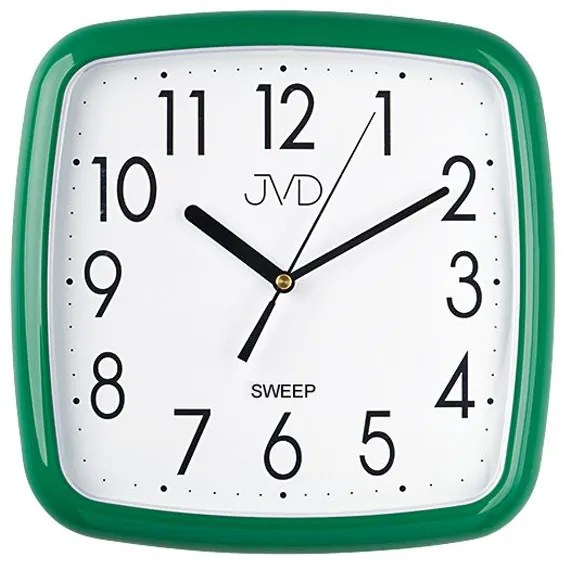 Zelené hranaté hodiny netikající tiché JVD sweep HP615.15