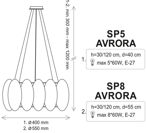 Lustr na lanku AURORA 5xE27/60W/230V