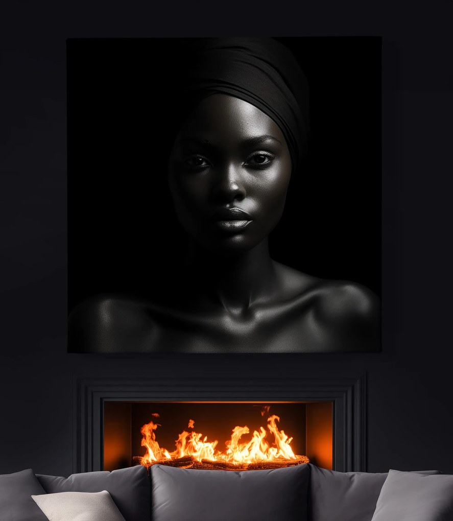 Obraz na plátně - Afričanka Amena s černým šátkem FeelHappy.cz Velikost obrazu: 100 x 100 cm
