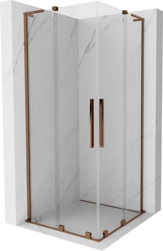 Mexen Velar L Duo, sprchový kout s posuvnými dveřmi 90 x 90 cm, 8mm čiré sklo, růžové zlato, 871-090-090-02-03-60