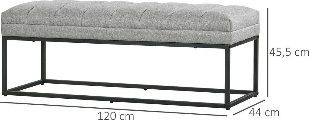 HOMCOM Lněná lavice Čalouněná lavice do ložnice Postelová lavice Kosmetická lavice do 200 kg Ocel světle šedá 120x44x45,5 cm | Aosom.de