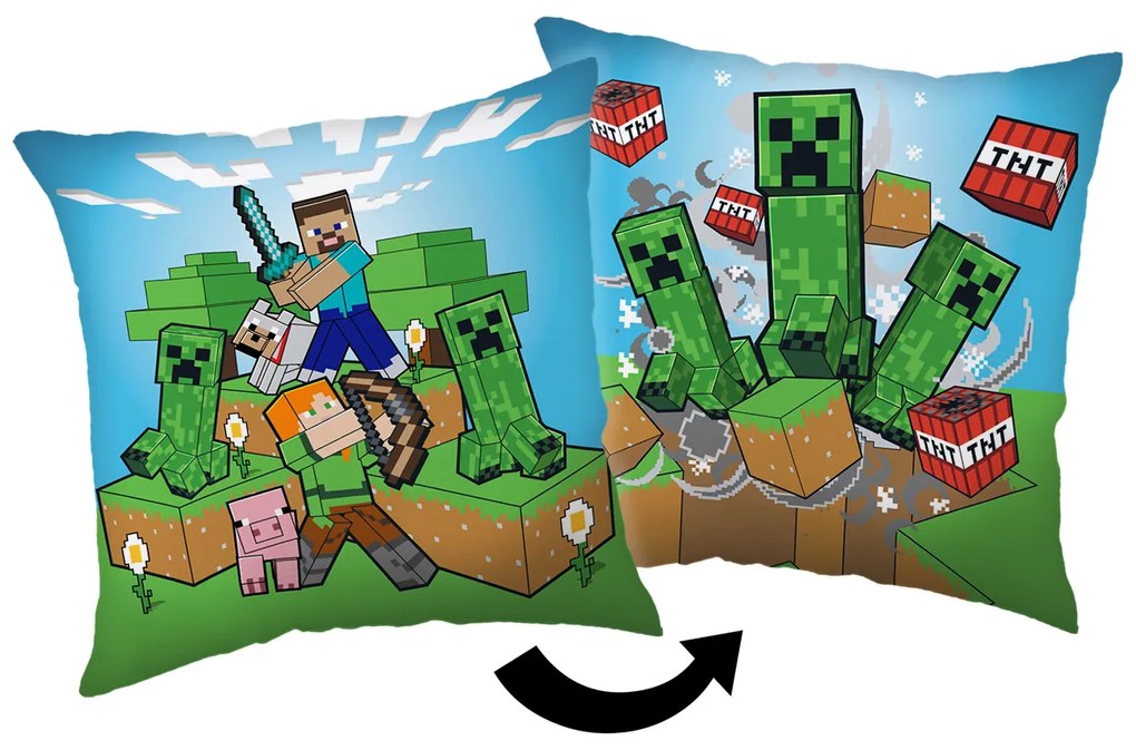 Jerry Fabrics Dětský polštář 40x40 Minecraft Creeper's Rush modrozelený JF24