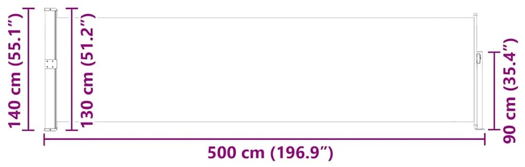 vidaXL Marketos Zatahovací boční markýza/zástěna na terasu 140 x 500 cm šedá