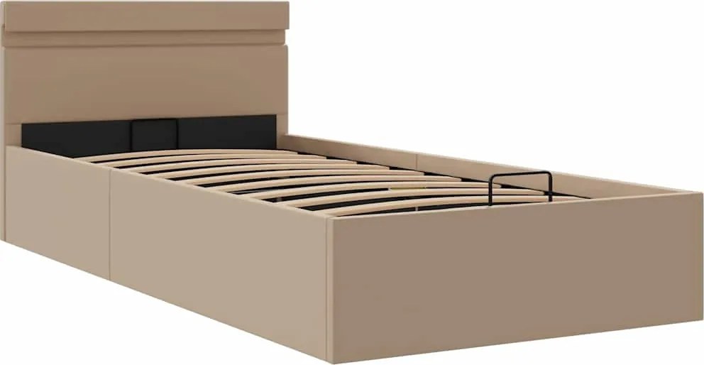 Rám postele s LED a úložištěm cappuccino umělá kůže 90 x 200 cm 285558
