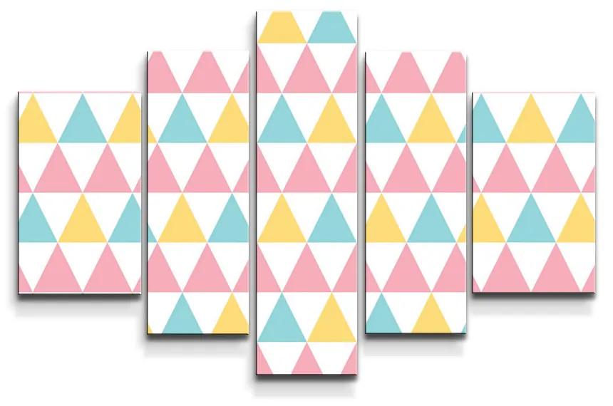 Sablio Obraz - 5-dílný Tříbarevné trojúhelníky - 125x90 cm