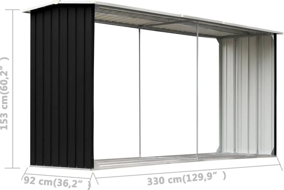 vidaXL Zahradní kůlna na dříví pozinkovaná ocel 330x92x153 cm [47087] Barva: antracitová