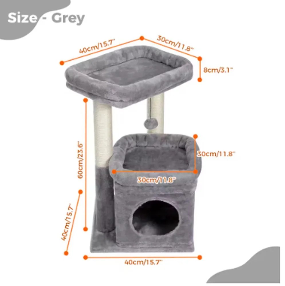 KOČIČÍ STROM - stabilní, 2 patrový (cca 68 cm) Barva: šedá (AMT0179GY)