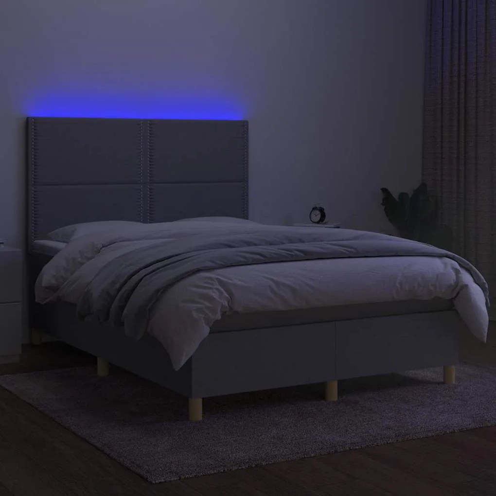 Box spring postel s matrací a LED světle šedá 140x190 cm textil 3135349