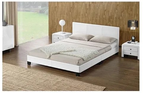 Bílá postel DANETA, ekokůže, 160x200 cm