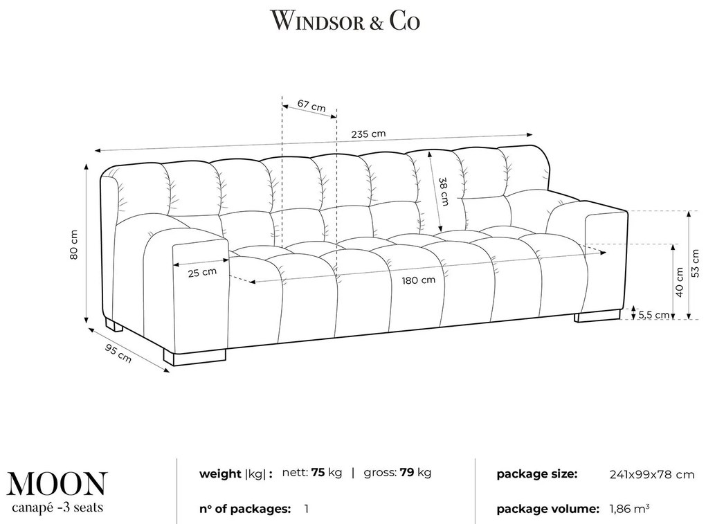 WINDSOR & CO Třímístná pohovka Moon