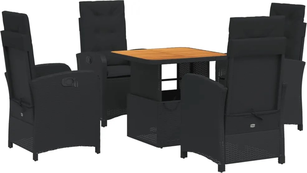 5dílný zahradní jídelní set s poduškami černý polyratan 3277326