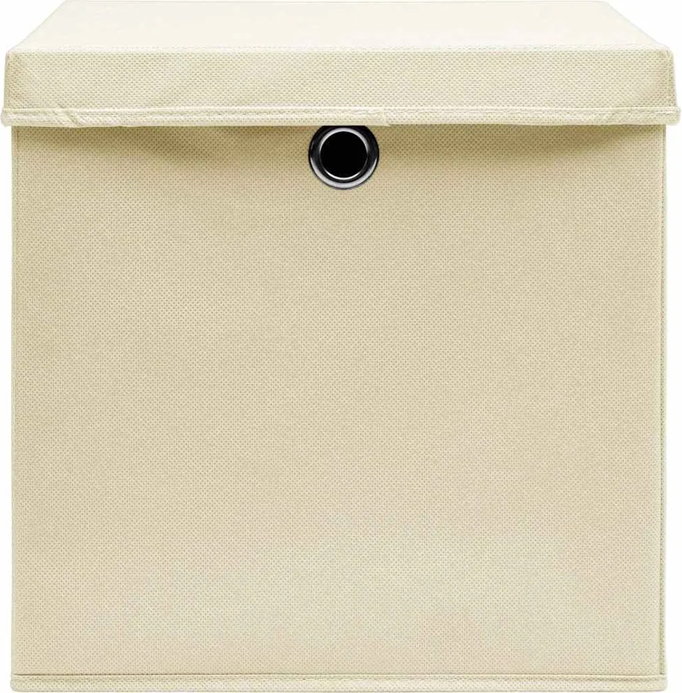 Úložné boxy s víky 10 ks 28 x 28 x 28 cm krémové 325218