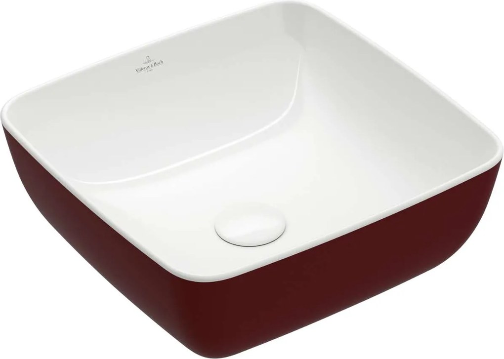 Villeroy & Boch Artis - Umyvadlo na desku, 41x41 cm, bez přepadu, bez otvoru pro baterii, Bordeaux 417841BCS9