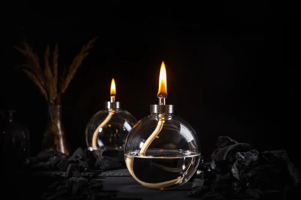 Skleněná olejová lampa SCUTI – Křišťál