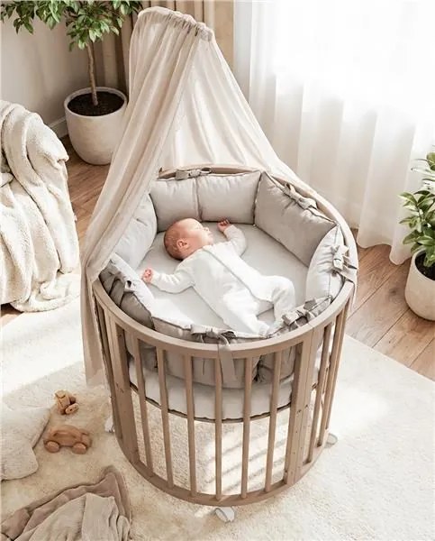 Dětská rostoucí postýlka 3v1 oválná + matrace New Baby kašmírová