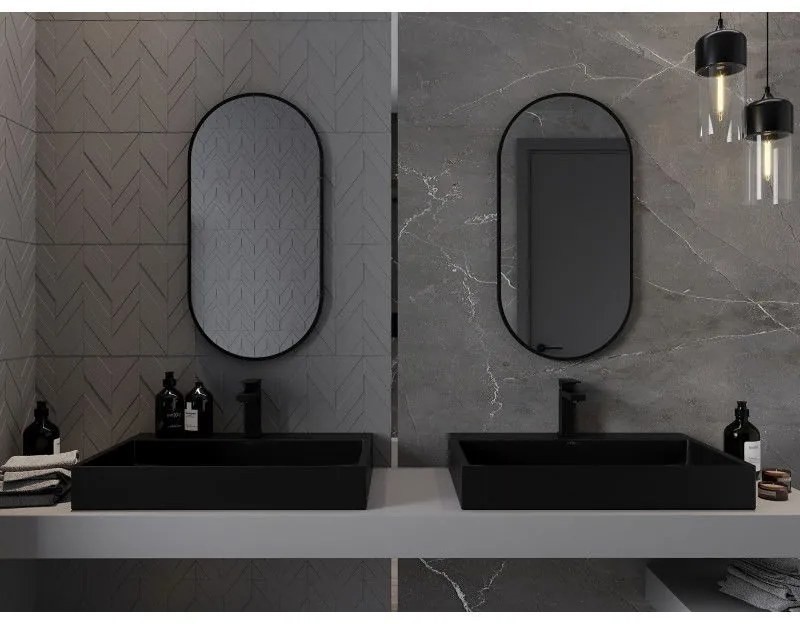 Mexen Loft, oválné koupelnové zrcadlo 80 x 40 cm, barva rámu černá matná, 9851-080-040-000-70
