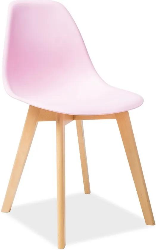 Jídelní plastová židle v růžové barvě s dřevěnou konstrukcí KN900