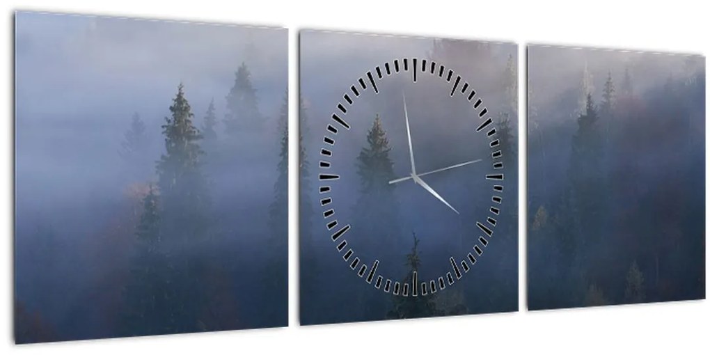 Obraz - Les v mlze, Karpaty, Ukrajina (s hodinami) (90x30 cm)