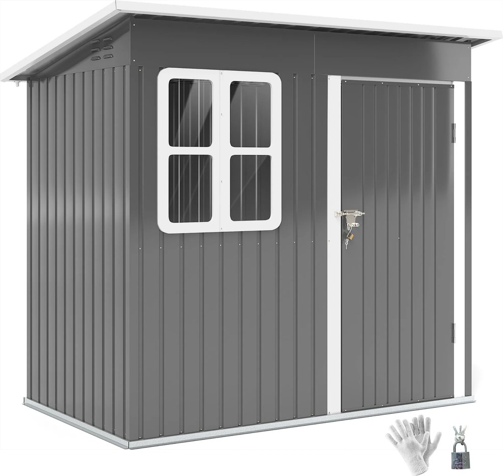 Zahradní Kůlna Outsunny 2,55m², Kůlna s Pultovou Střechou, 221 x 133 x 190/173 cm, Nářaďová Kůlna s Zamykatelnými Dveřmi, Okno, Garáž na Kolo, Ocelový