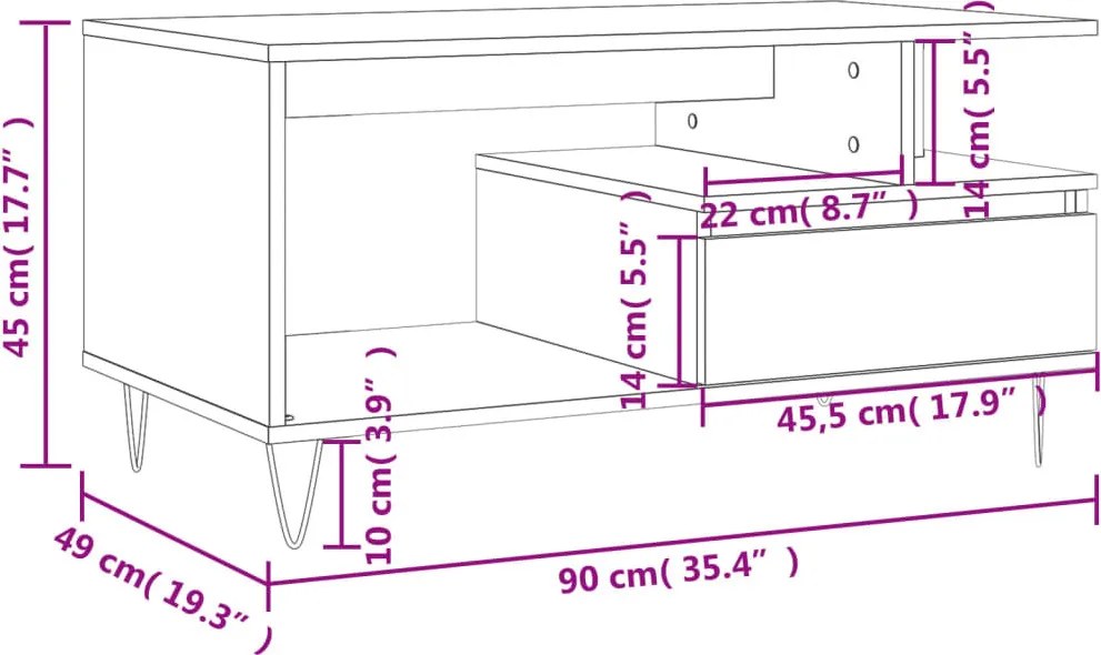 vidaXL Konferenční stolek 90x49x45 cm kompozitní dřevo [831023] Barva: dub sonoma