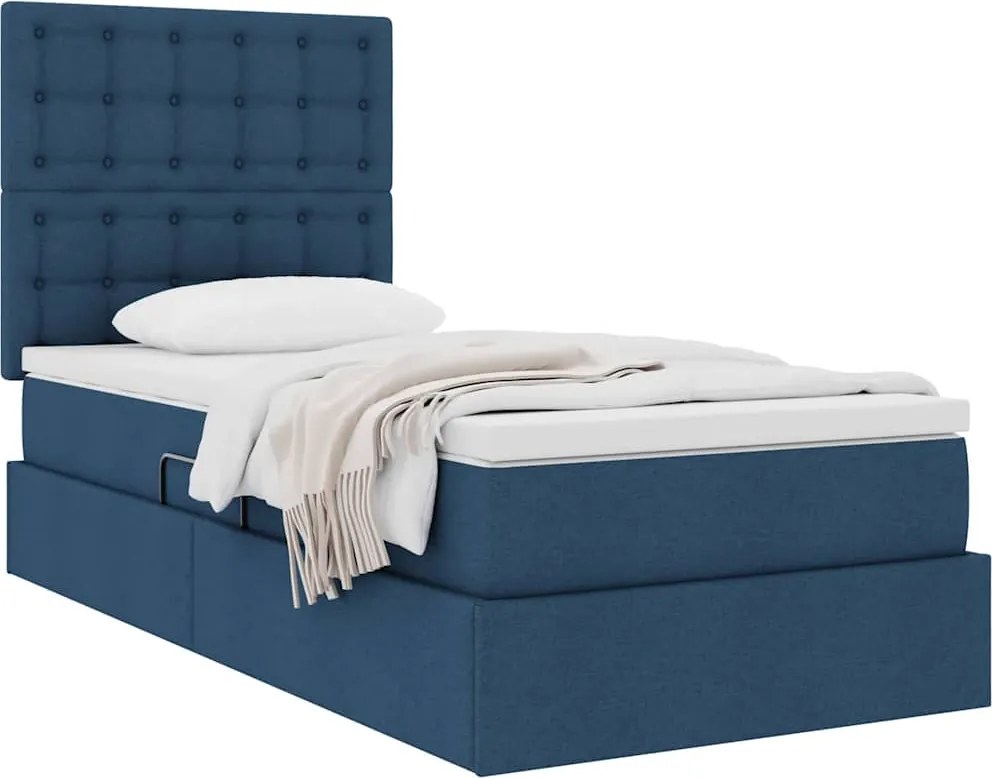 Postel s úložným prostorem a matrací Modrá 90 x 200 cm textil 3371885