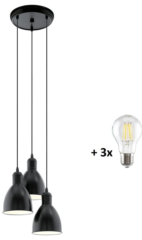 Eglo 49465 PRIDDY - Retro tříramenné závěsné svítidlo + Dárek 3x LED žárovka