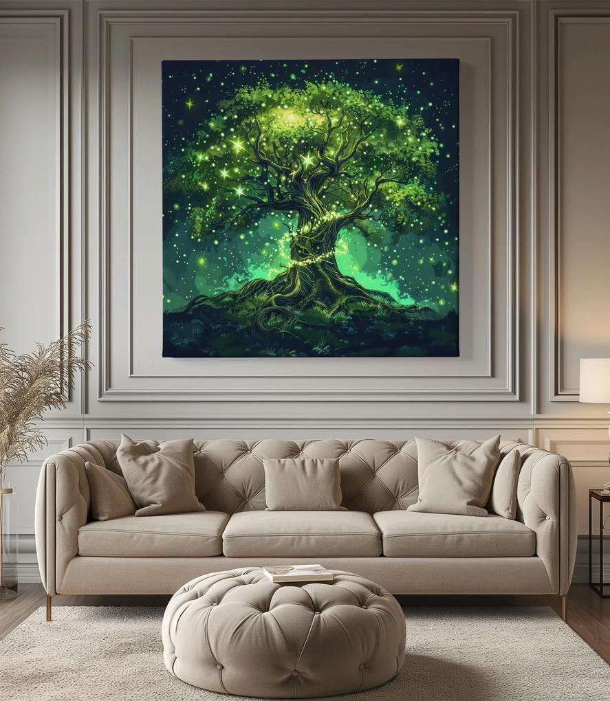 Obraz na plátně - Strom života Světelná koruna FeelHappy.cz Velikost obrazu: 140 x 140 cm
