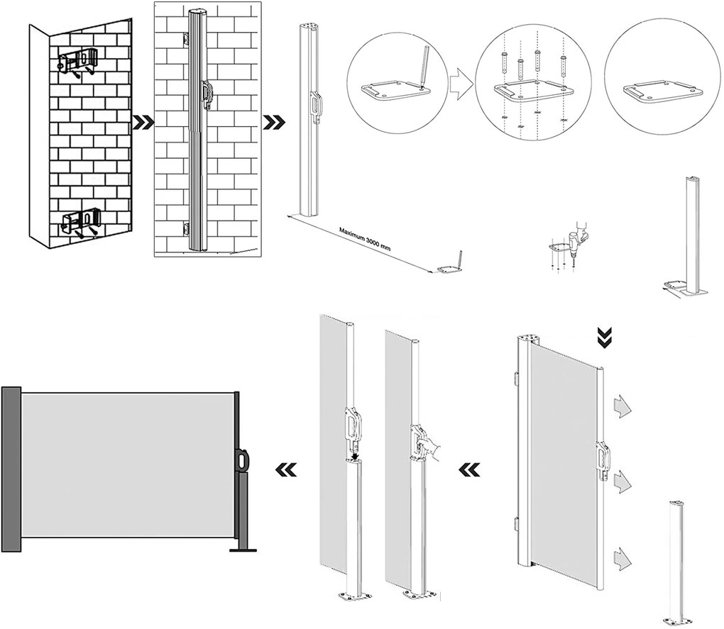 SONGMICS Boční markýza zatahovací béžová 180 x 350 cm