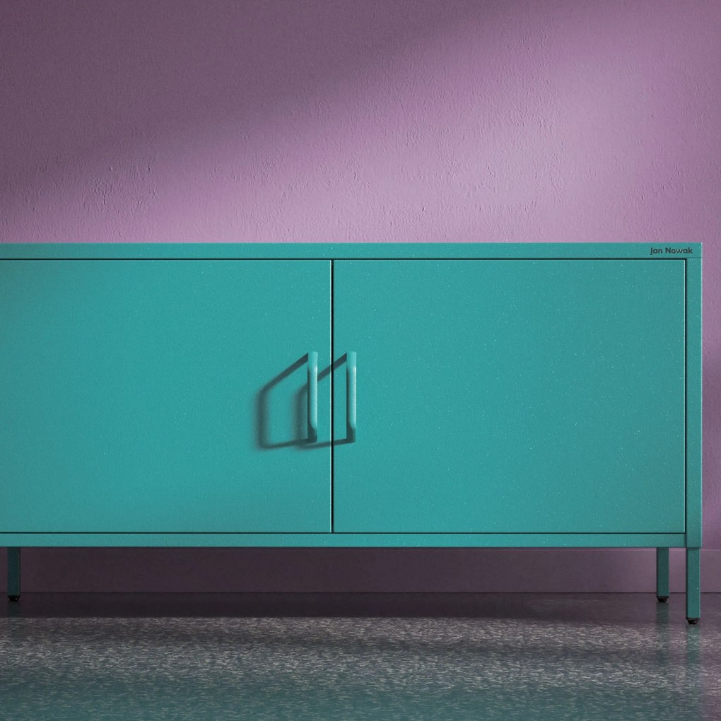 TV stolek kovový na nožkách, mořská modrá, 1150x595x400 mm: ROSA Modern