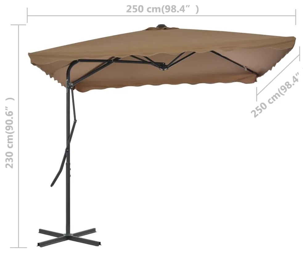 vidaXL Marketos Zahradní slunečník s ocelovou tyčí 250 x 250 cm taupe