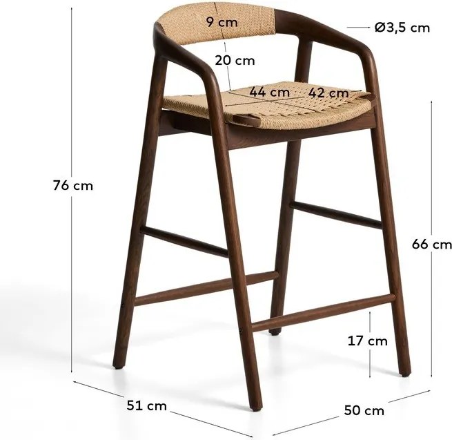 Hnědá barová židle s područkami z dubového dřeva (výška sedáku 65 cm) Derile – Kave Home