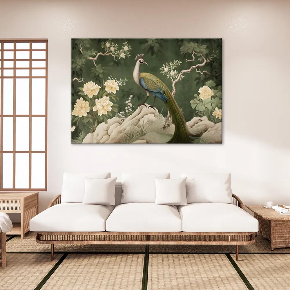 Gario Obraz na plátně Orientální páv na zeleném pozadí Rozměry: 60 x 40 cm