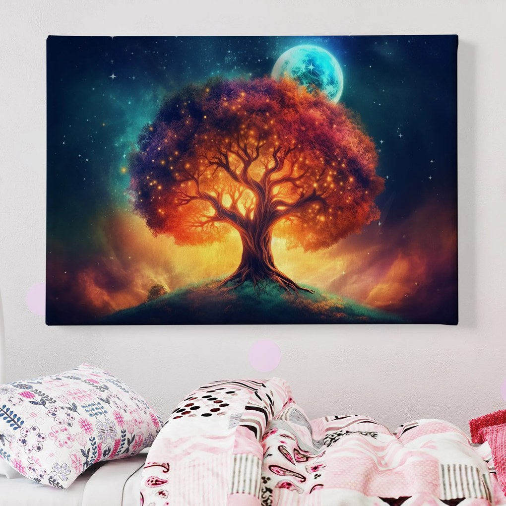 Obraz na plátně - Strom života s zářícím měsícem FeelHappy.cz Velikost obrazu (šířka x výška): 210 x 140 cm