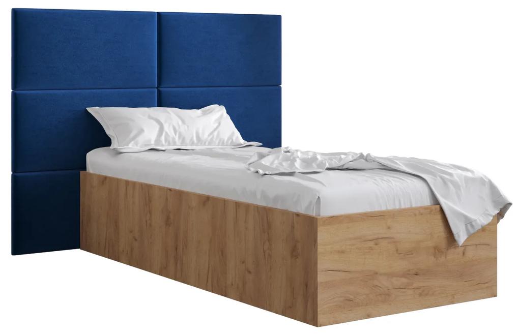 Jednolůžková postel s čalouněným čelem 90 cm Brittany 2 (dub craft zlatý + modrá) (s roštem). 1045917