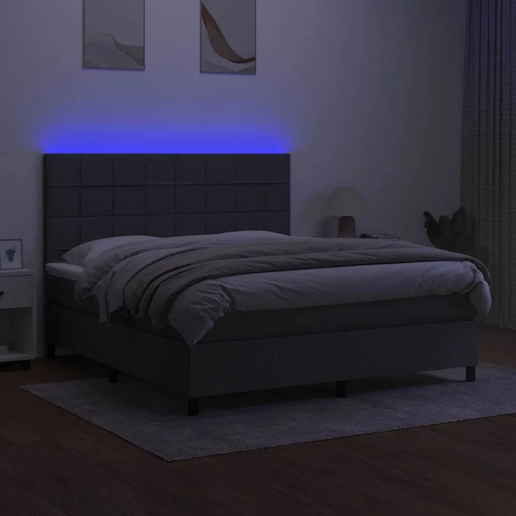 Box spring postel s matrací a LED tmavě šedá 180x200 cm textil 3134894