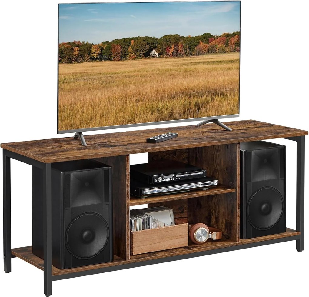 TV stojan pro 60 palcový TV, rustikální hnědá a černá barva
