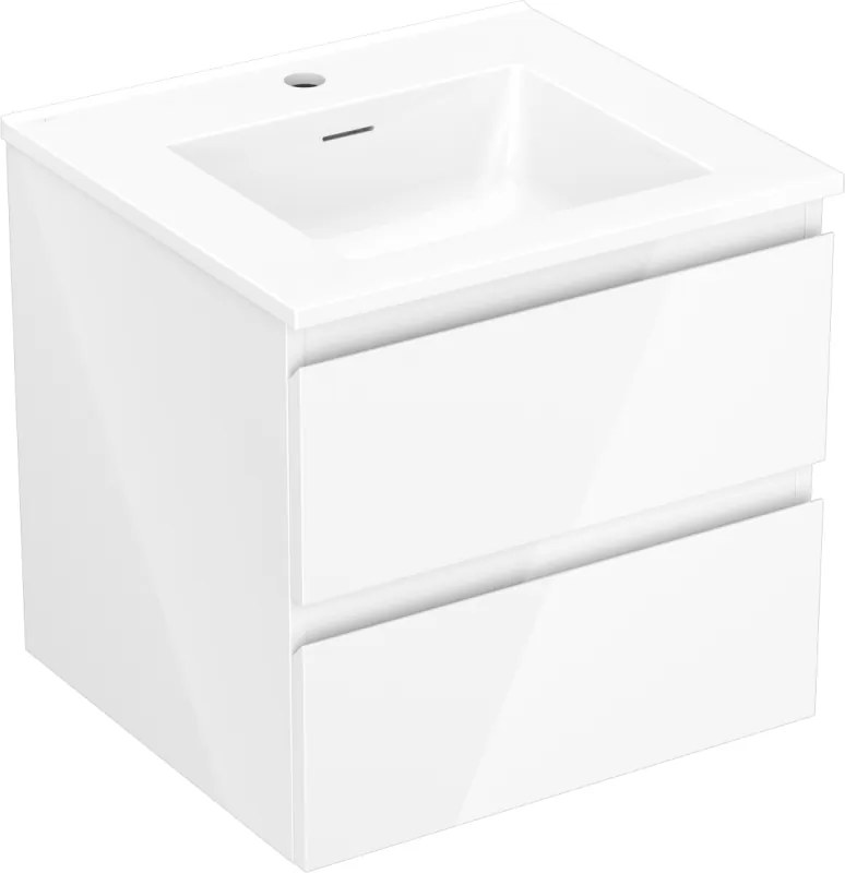 Mexen Orio, koupelnová skříňka 50 cm s umyvadlem Otis, 2 zásuvky, bílá lesklá, 91A10-05047-2-BFF00-W18M00