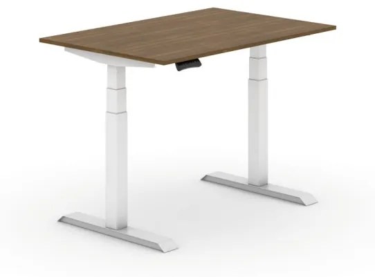 Výškově nastavitelný stůl, elektrický, 625-1275 mm, deska 1200x800 mm, ořech, bílá podnož