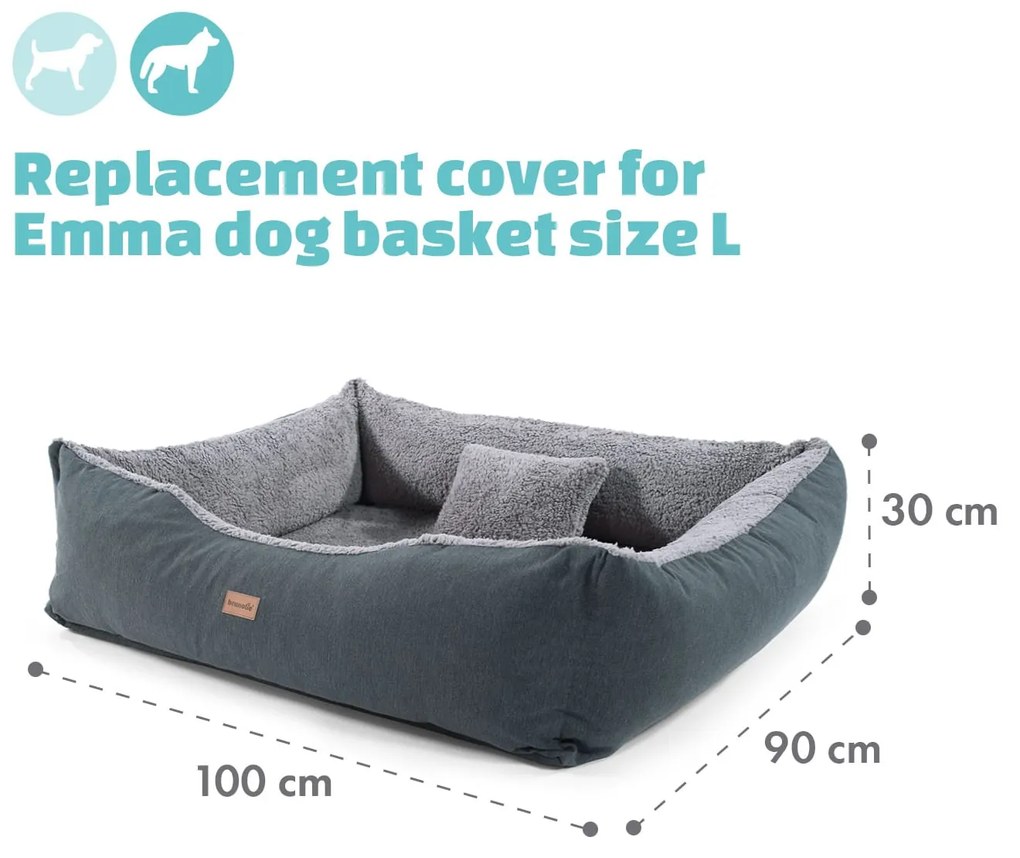 Emma, pelíšek pro psa, náhradní potah, možnost praní, protiskluzový, prodyšný, velikost L (100 × 30 × 90 cm)